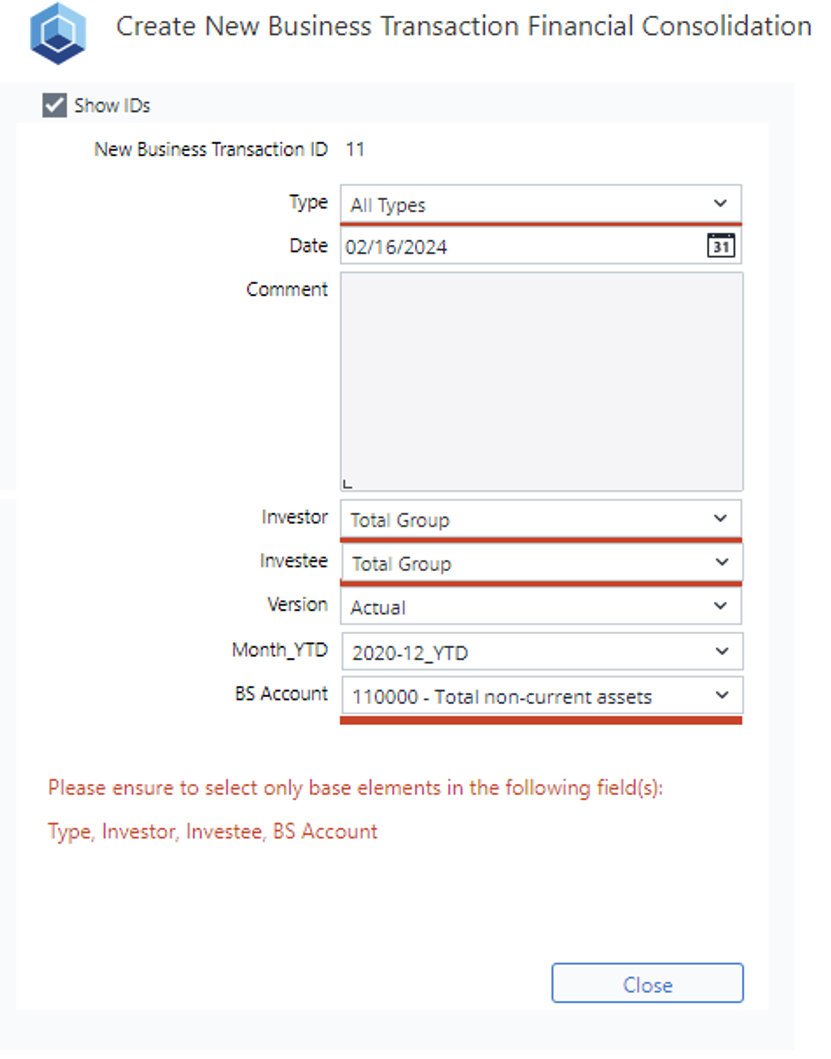 Create New Business Transaction