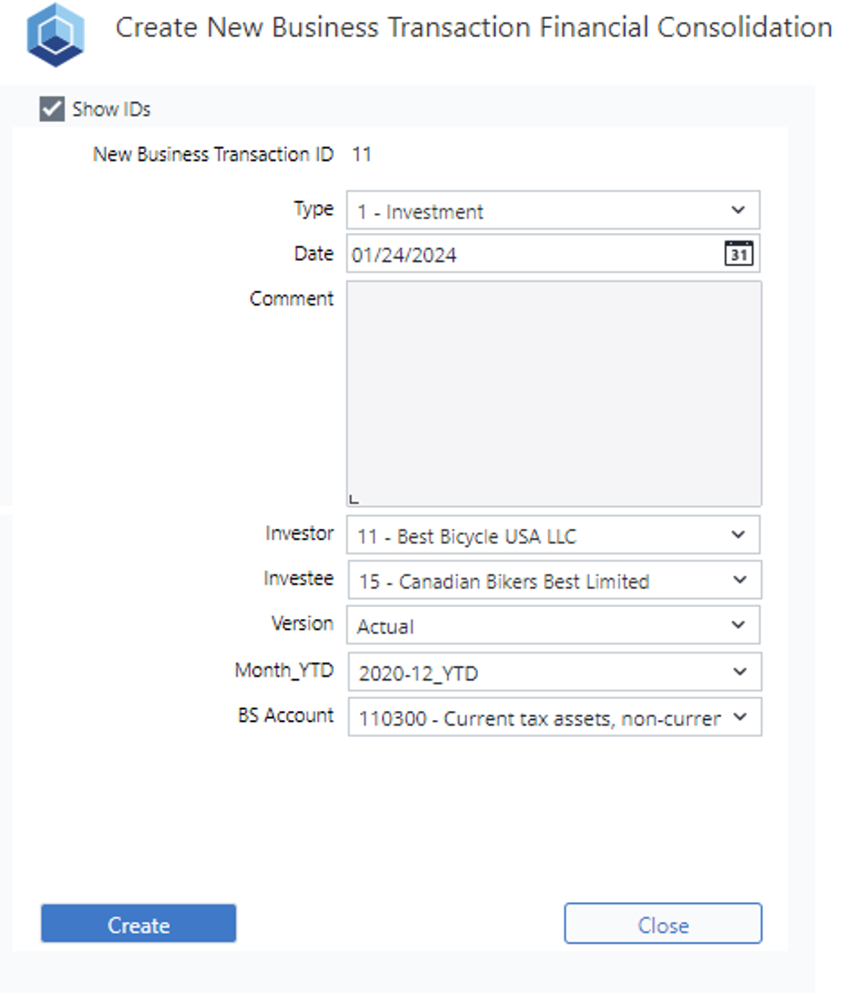Create New Business Transaction