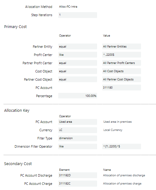 Profit Center Allocation Step