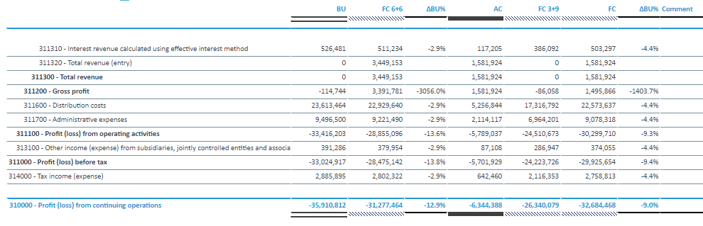 Profit and Loss Forecast Report