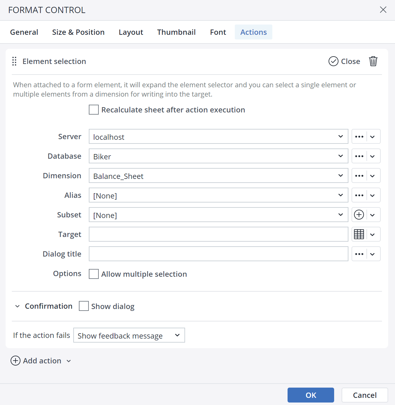 Jedox Web Actions: Element Selection