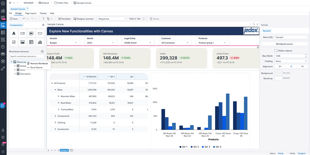 Adding Web Spreadsheet Workbooks Components to Canvas