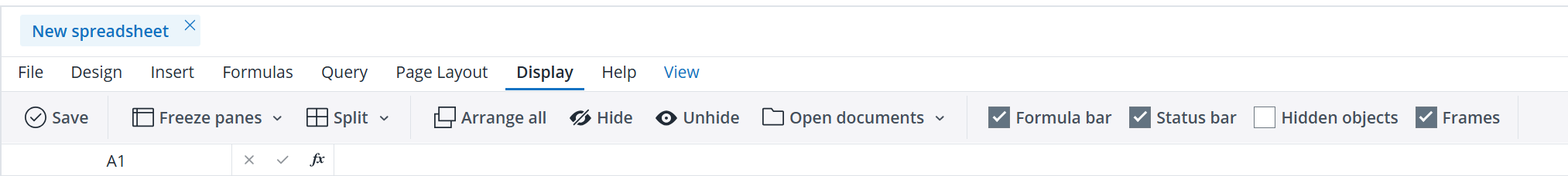 Display Tab in Jedox Ribbon