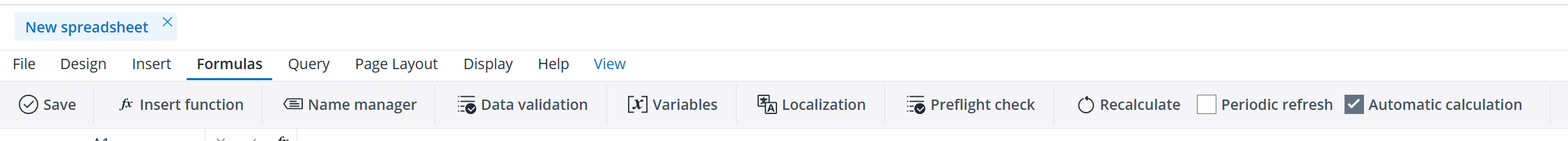 Formulas Tab in Jedox Ribbon