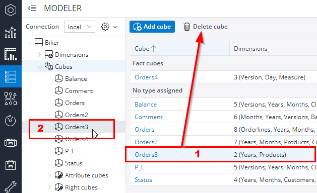 Managing Cubes in Modeler